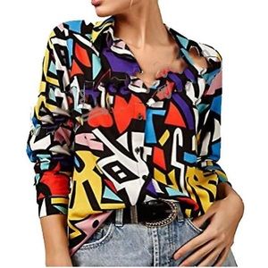 Big Dart | Tops | New Big Dart Shirt Multi Color Button 9s Geometric ...